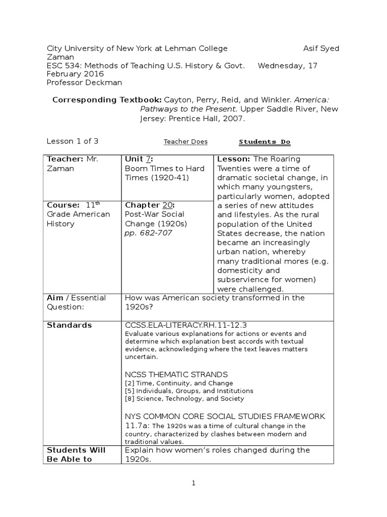 Lesson Unit (1920s, Postwar Social Change) | PDF | Prohibition | United ...