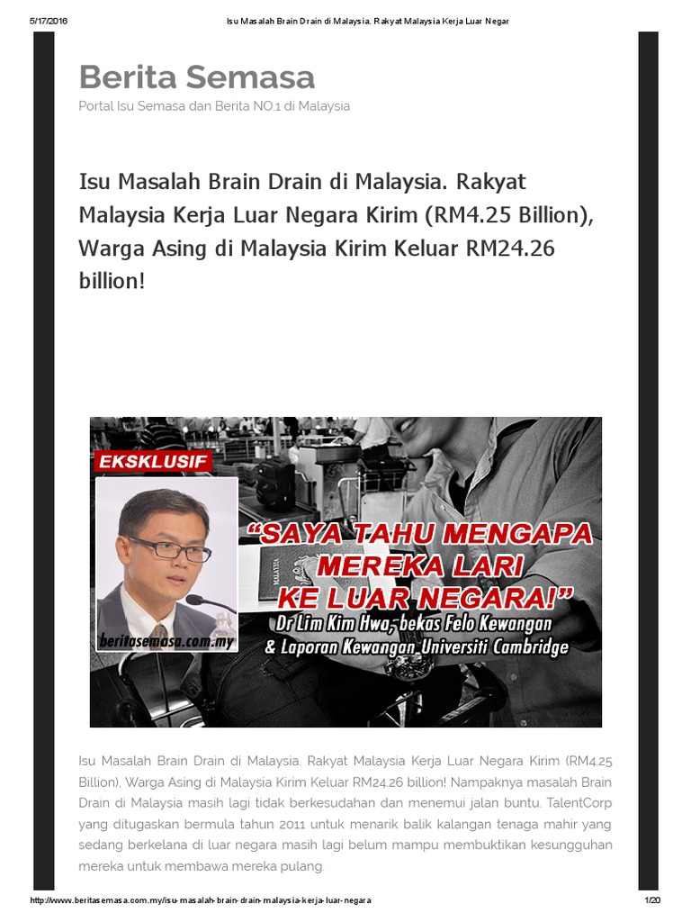"Brain Drain Malaysia: Tantangan Ekonomi" | PDF