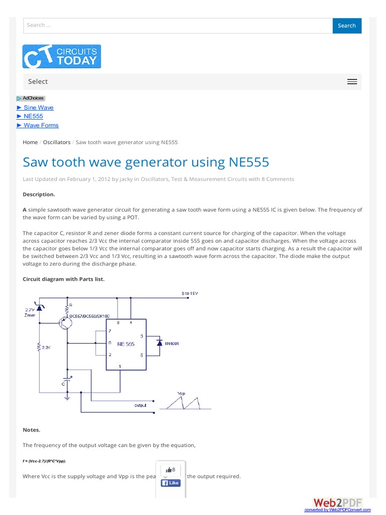 Saw Tooth Wave Generator Using NE555: Select | PDF | Electronic ...