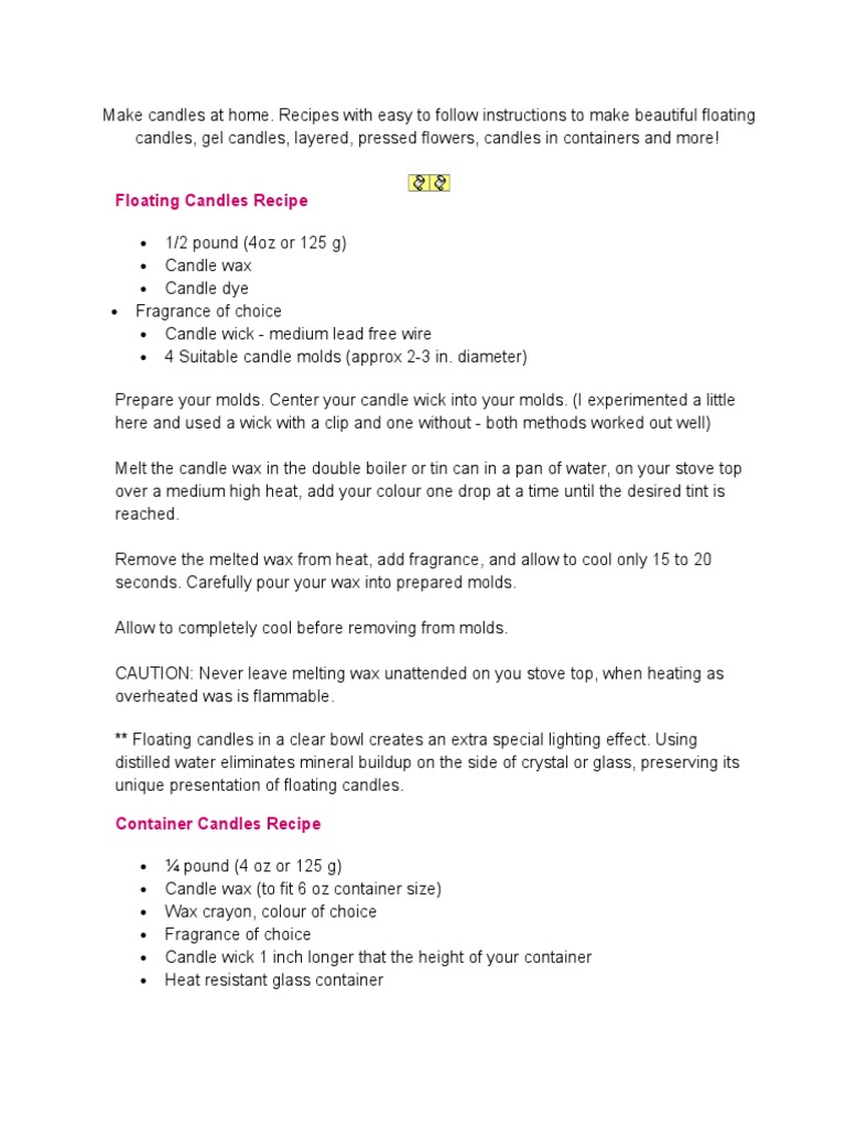 Making Candles at Home PDF | Download Free PDF | Candle | Materials