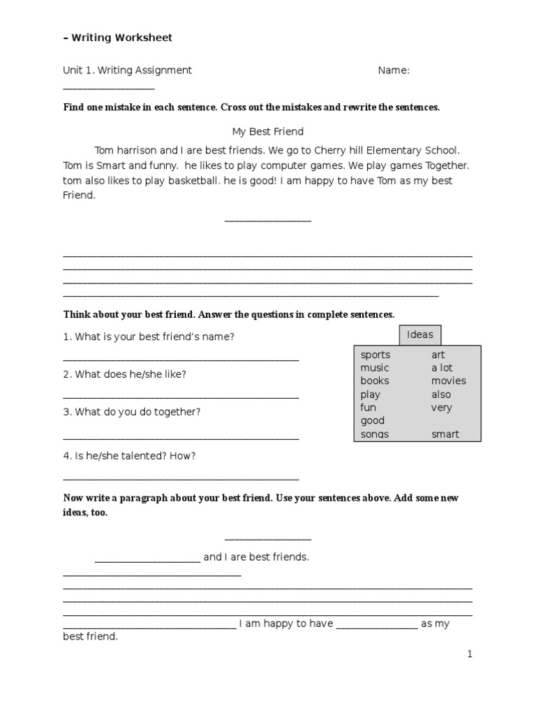 Writing Worksheet | PDF | Grammar | Linguistics