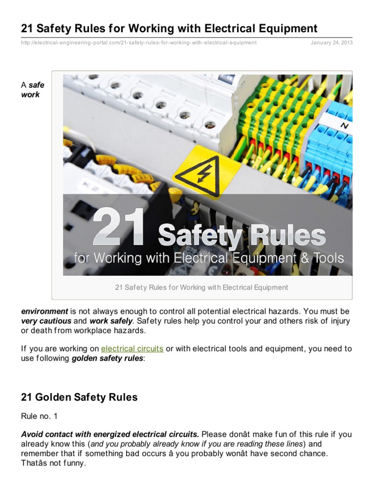 21 Essential Electrical Safety Rules | PDF | Electric Shock | Electric ...