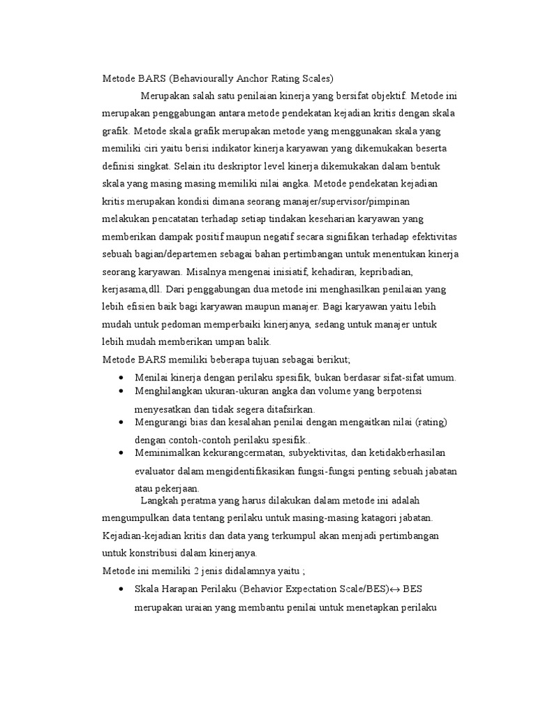 Metode Penilaian Kinerja BARS | PDF | Karier & Perkembangan | Bisnis