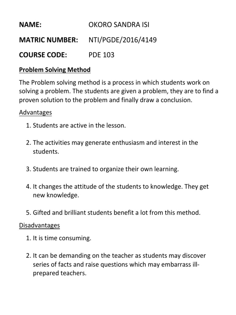 Problem Solving Method | PDF | Lecture | Teachers