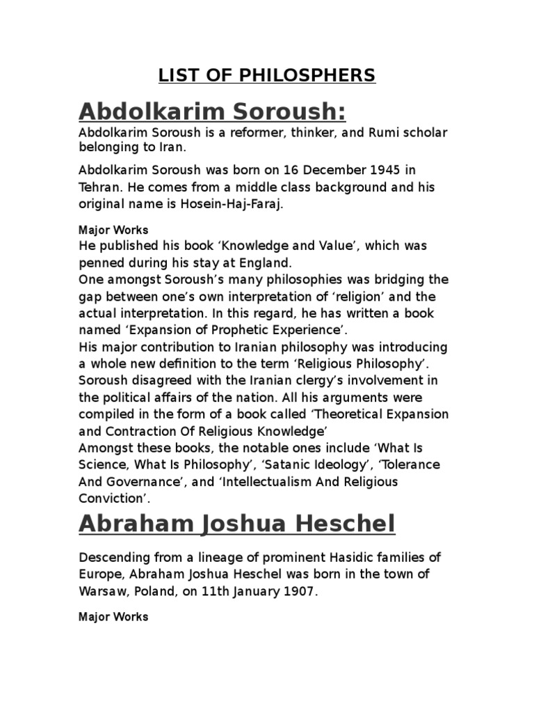 Profiles of Prominent Philosophers: Insights into the Major Works and ...