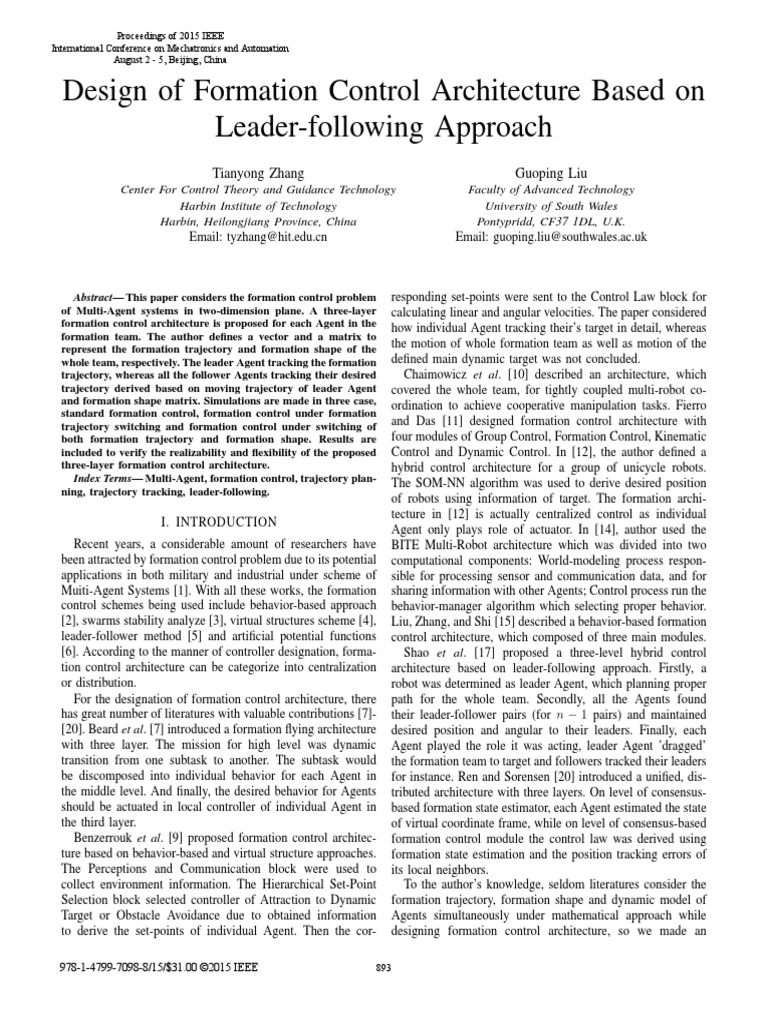 Design of Formation Control Architecture Based On Leader-Following ...