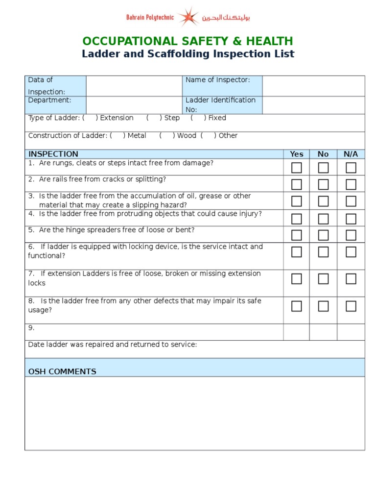 Ladder Safety Inspection Checklist | PDF