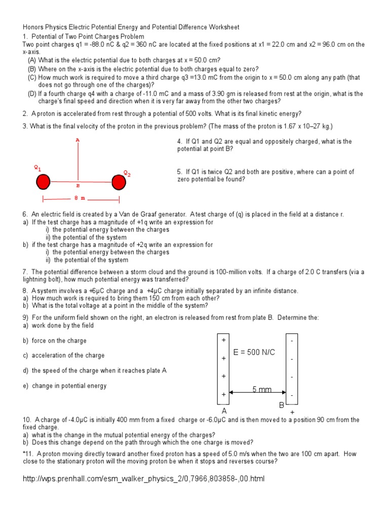 Electric Potential Energy Worksheet | PDF | Electric Charge | Potential ...