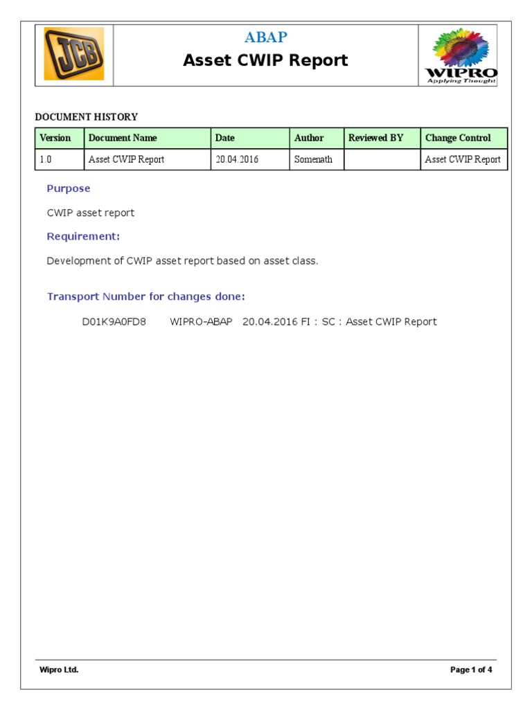 Asset CWIP Report | PDF