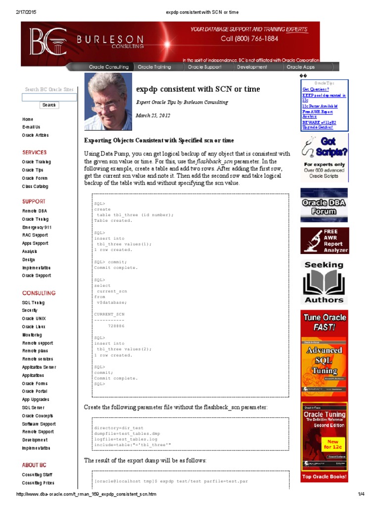 Expdp Consistent With SCN or Time | PDF | Oracle Corporation | Data
