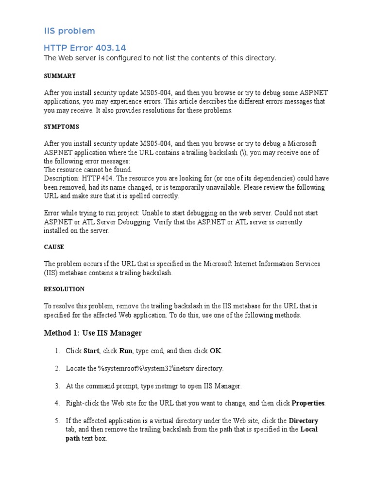 Iis Problem The Web Server Is Configured To Not List The Contents Of