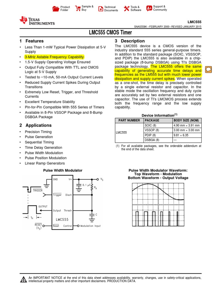 Lmc555 Cmos Timer | PDF | Electrical Engineering | Electronics