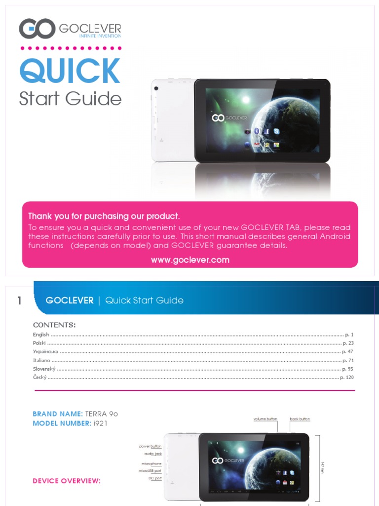 Goclever Terra 90 Quick Start Guide | PDF | Computer Keyboard | Touchscreen