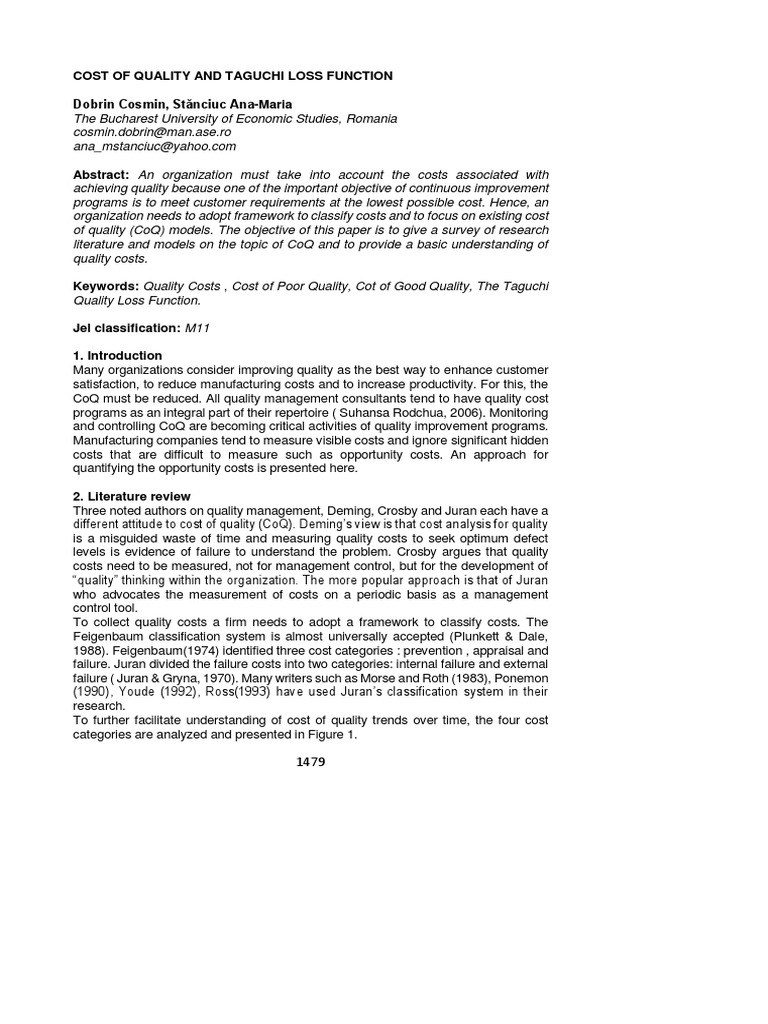 Dobrin Cosmin, Stănciuc Ana | PDF | Quality (Business) | Quality Management