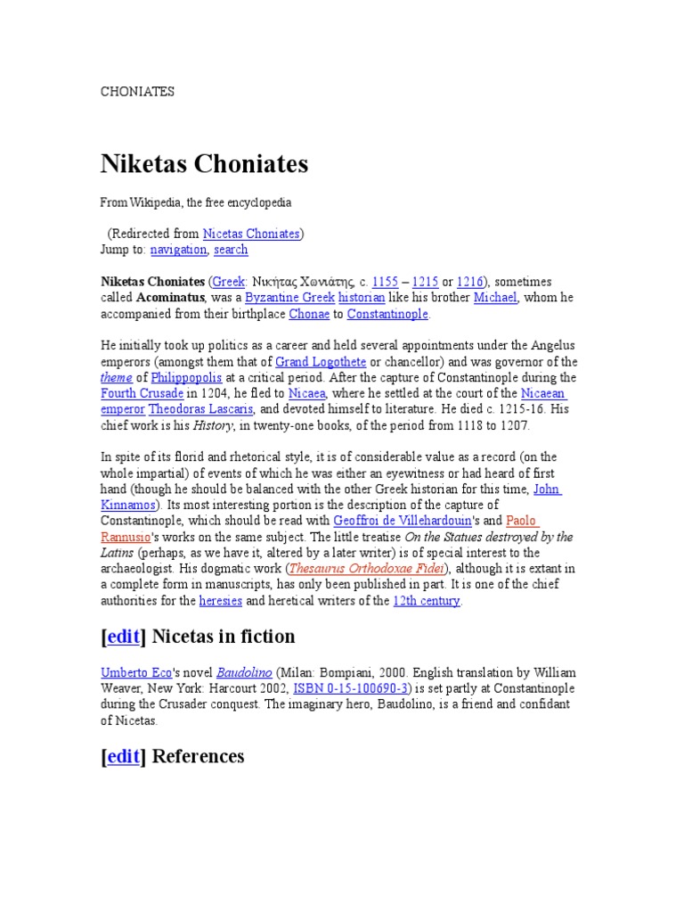 Niketas Choniates: Nicetas in Fiction | PDF | Middle Ages | Byzantine ...