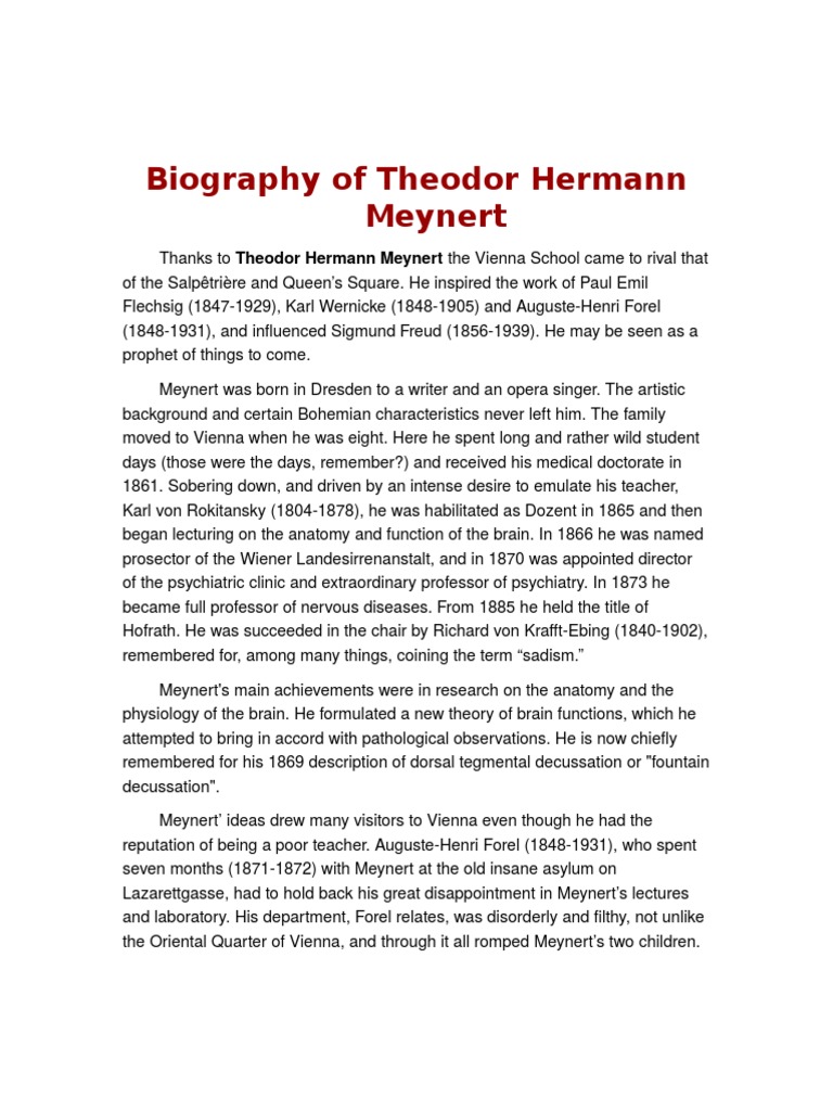 Biography of Theodor Hermann Meynert | PDF | Psychiatry | Psychology