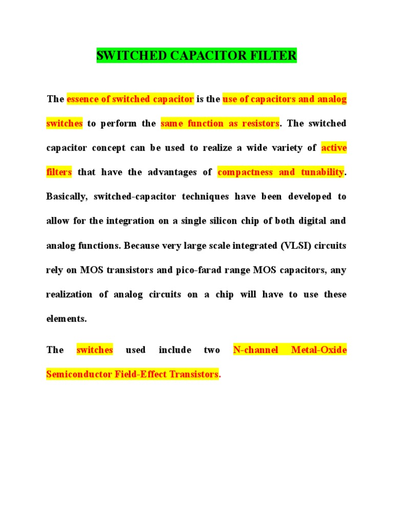 Switched Capacitor Filter | PDF | Low Pass Filter | Mosfet