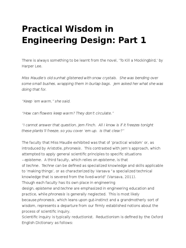 Practical Wisdom in Engineering Design | PDF | Reductionism | Truth