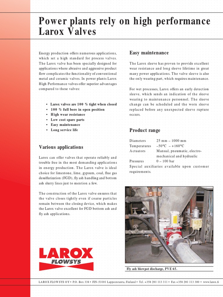 Power Plants Rely On High Performance Larox Valves: Easy Maintenance | PDF
