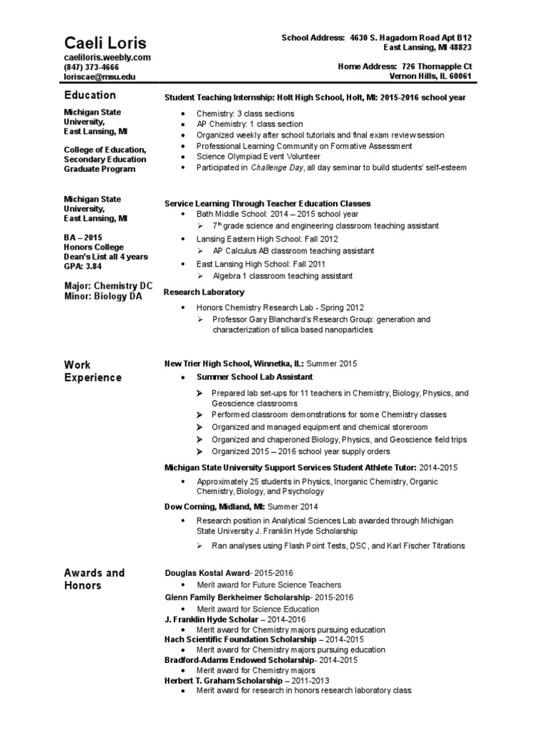 2016 Resume Final | PDF | Michigan State University | Secondary School