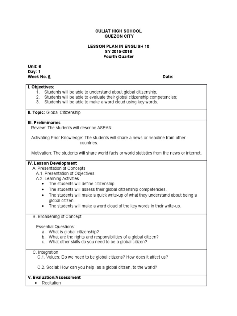 Lesson 6 | PDF | Lesson Plan | Citizenship