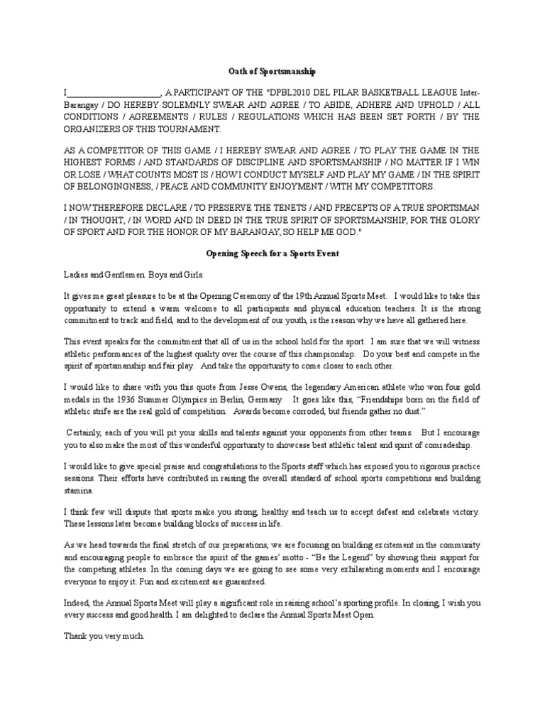 Oath of Sportsmanship | PDF | Sports