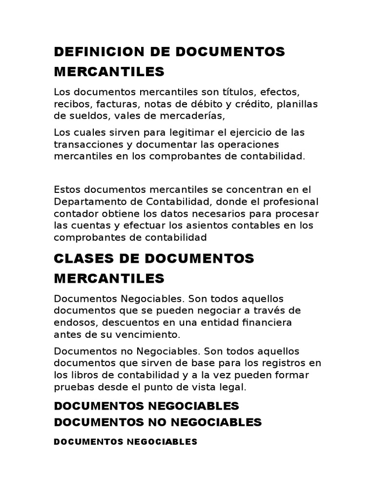 Definicion de Documentos Mercantiles | Pagaré | Contabilidad