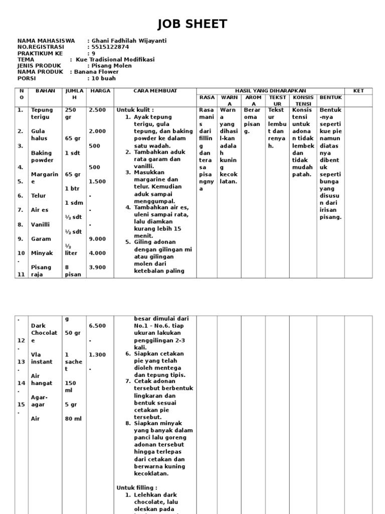 Job Sheet Kue Tradisional | PDF