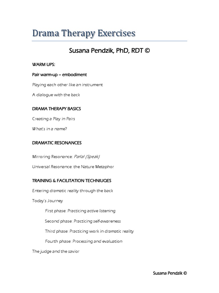 Drama Therapy Exercises | PDF | Facilitator | Psychology