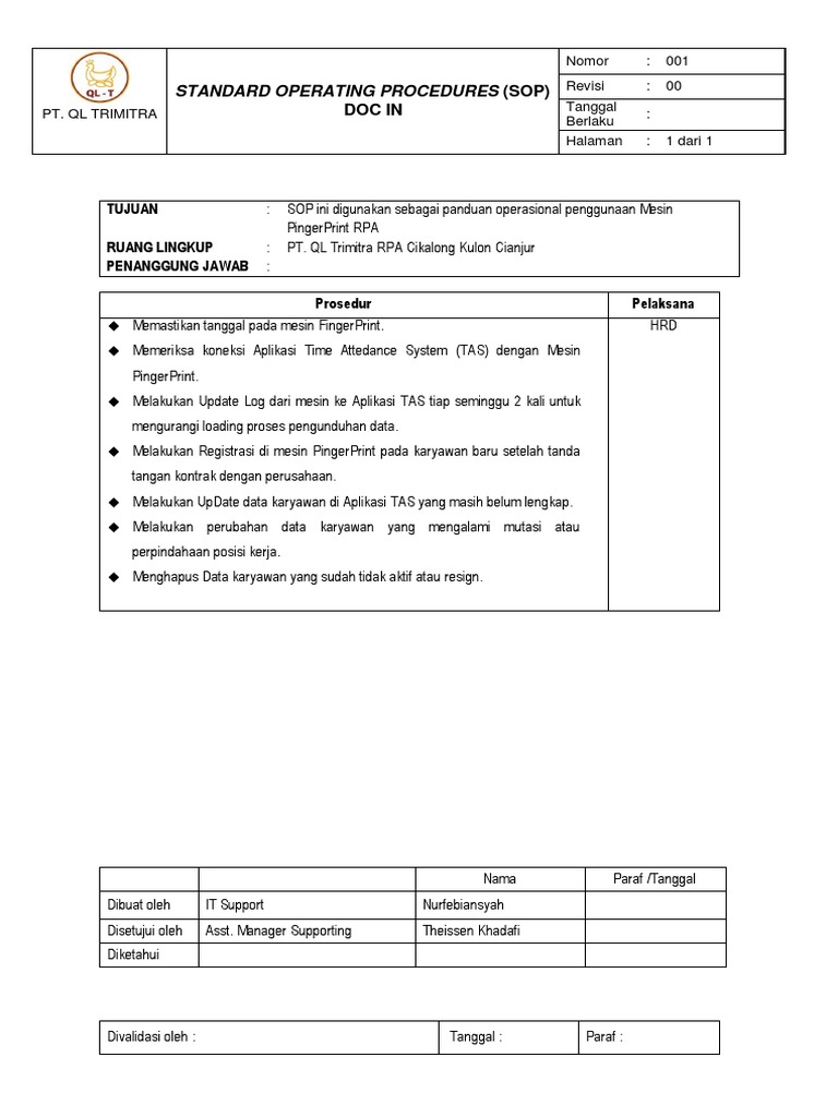 Sop Fingerprint | PDF