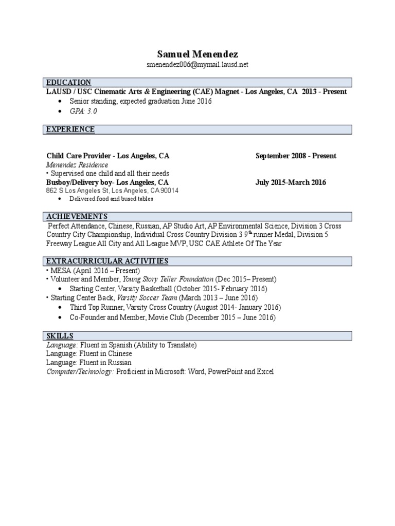 Samuel Menendez: Student Profile & Achievements | PDF