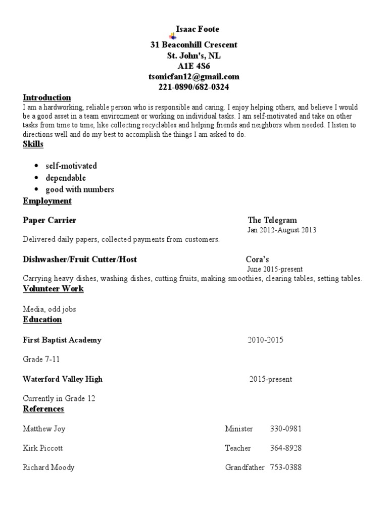 Isaac Foote Resume and Skills | PDF | Self-Improvement