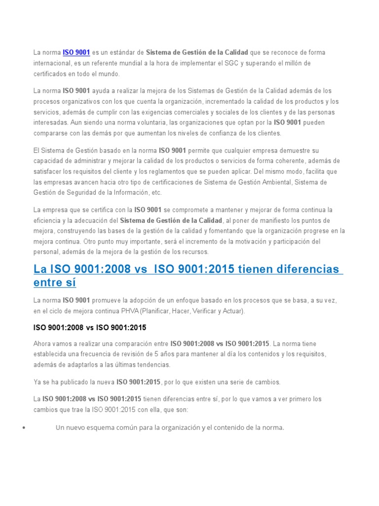 ISO 9001:2015 vs 2008: Cambios Clave | PDF | Gestión de la calidad ...