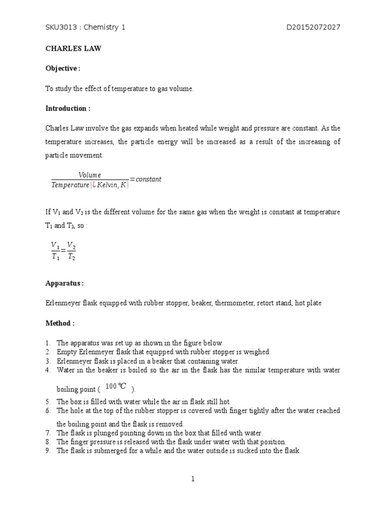 Charles Law Experiment: Gas Volume & Temperature | PDF | Gases ...