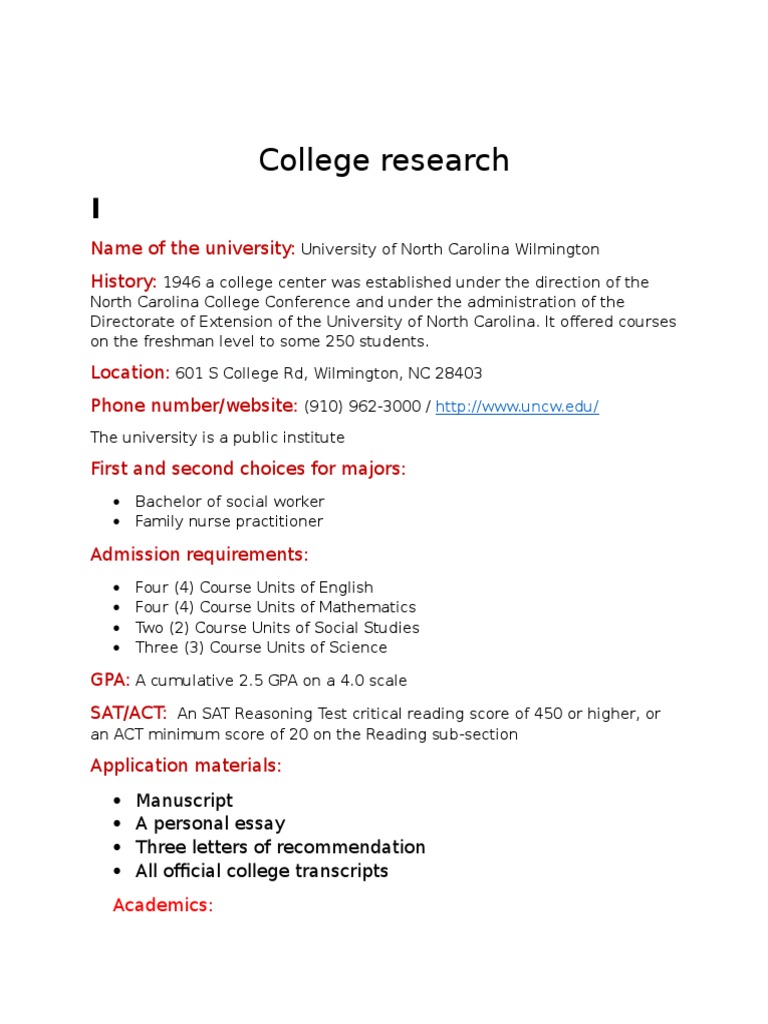UNCW College Research Overview | PDF