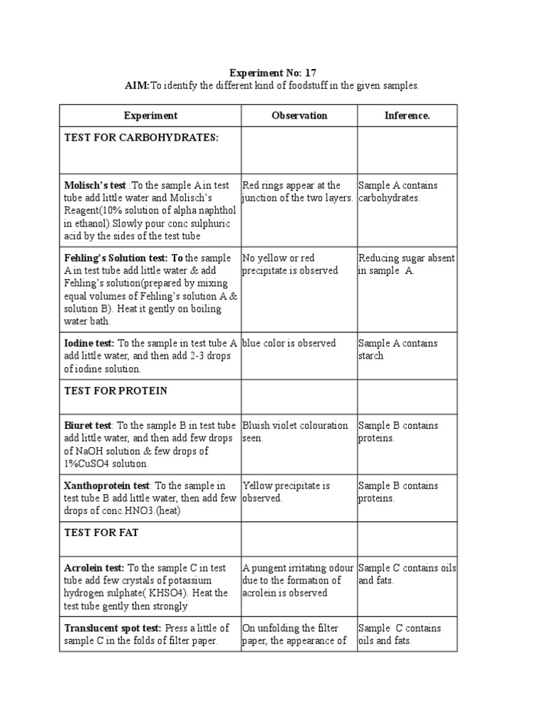 Food Testing: Starch, Protein, Fats | PDF | Starch | Water