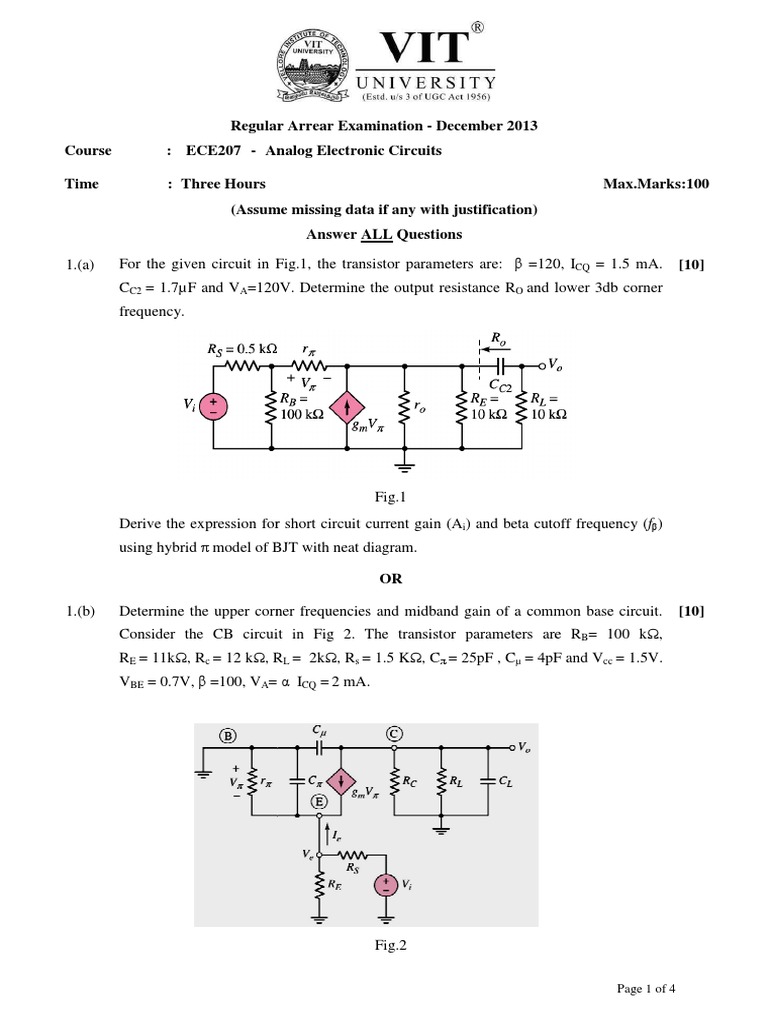 Analog Electronic Circuits Exam Guide | PDF | Amplifier | Operational ...