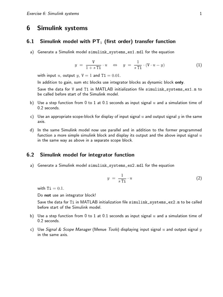 Exercise Simulink Systems | Download Free PDF | Signal (Electrical Engineering) | Matlab
