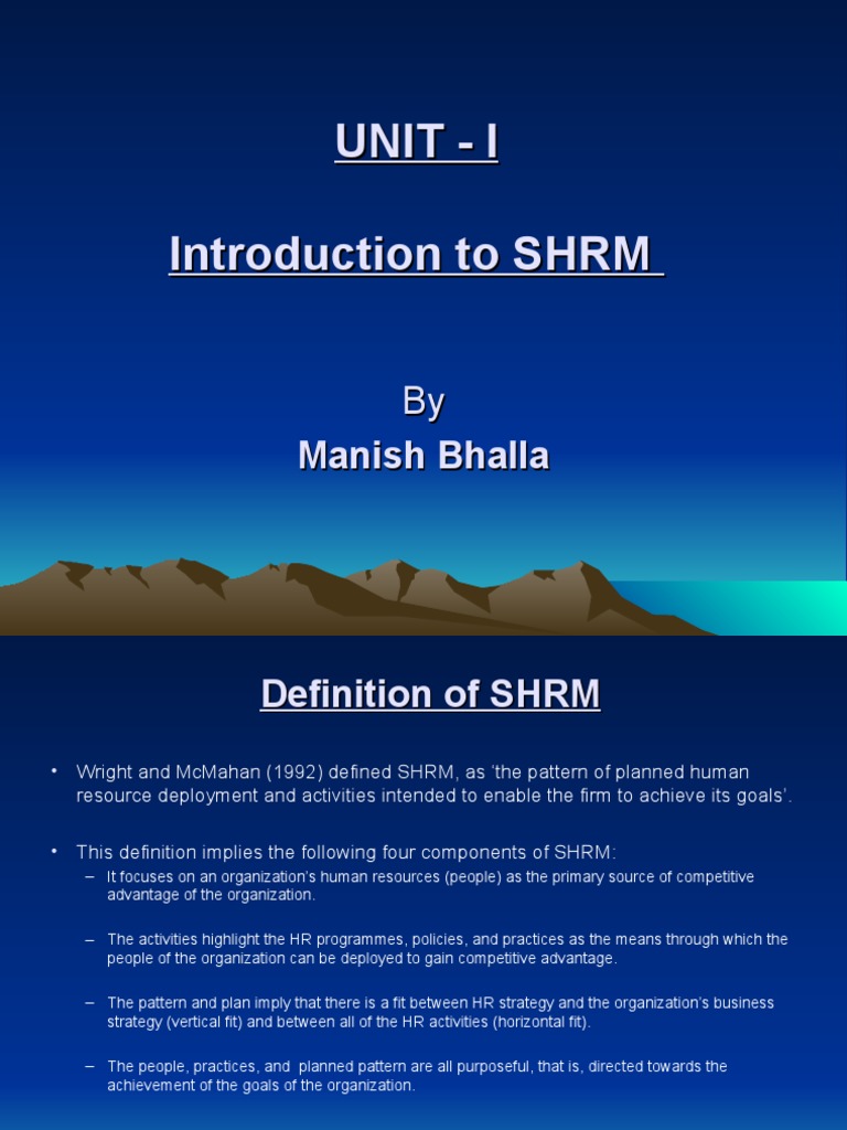 Unit - I Introduction To SHRM | PDF | Strategic Management | Organizational Culture