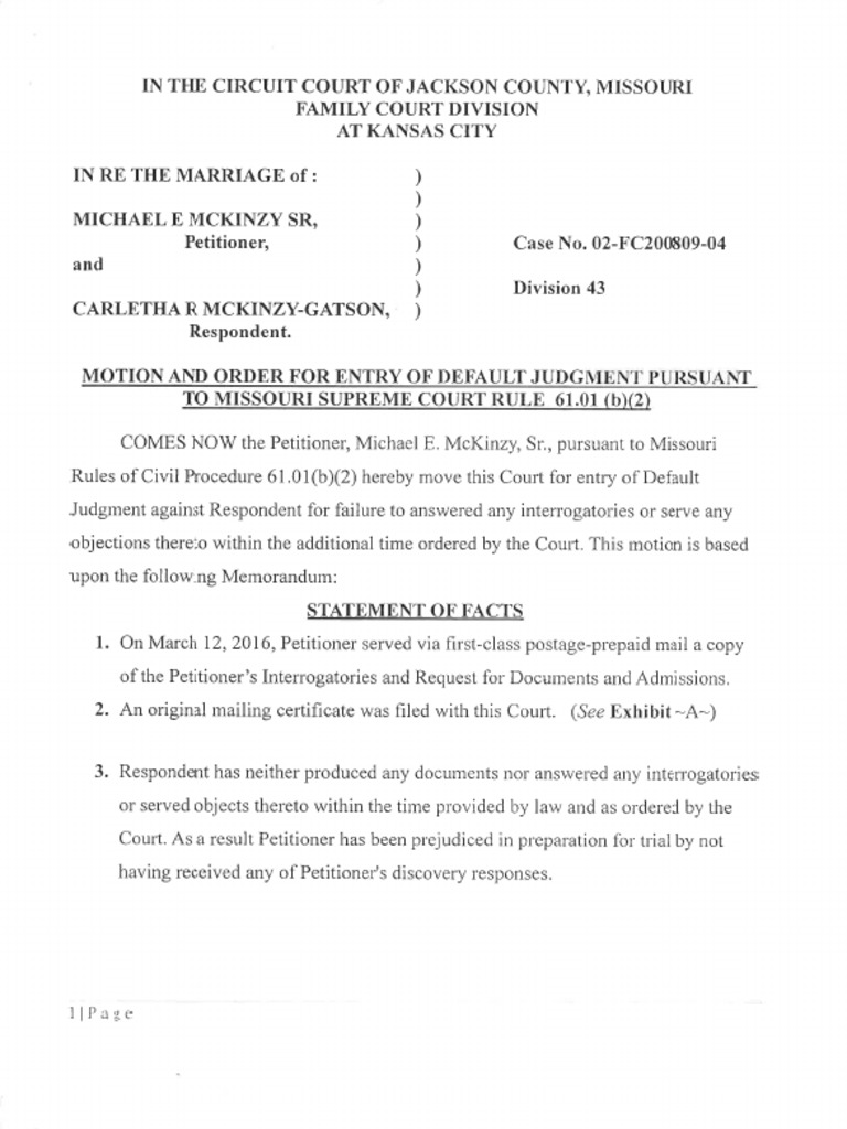 Motion and Order For Entry of Default Judgment Pursuant To Missouri ...