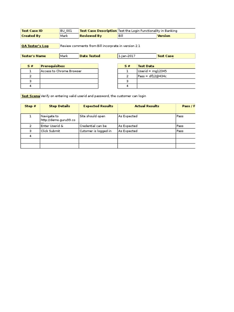 Test Case Template | PDF