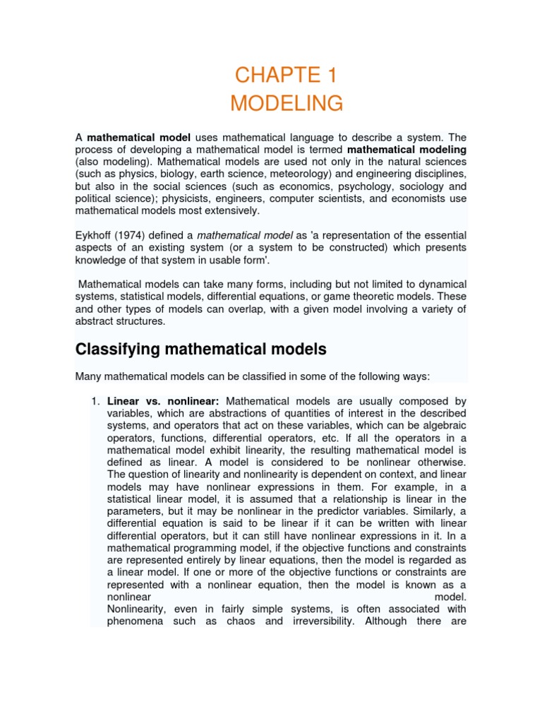 Chapte 1 Modeling: Classifying Mathematical Models | PDF | Mathematical Model | Nonlinear System