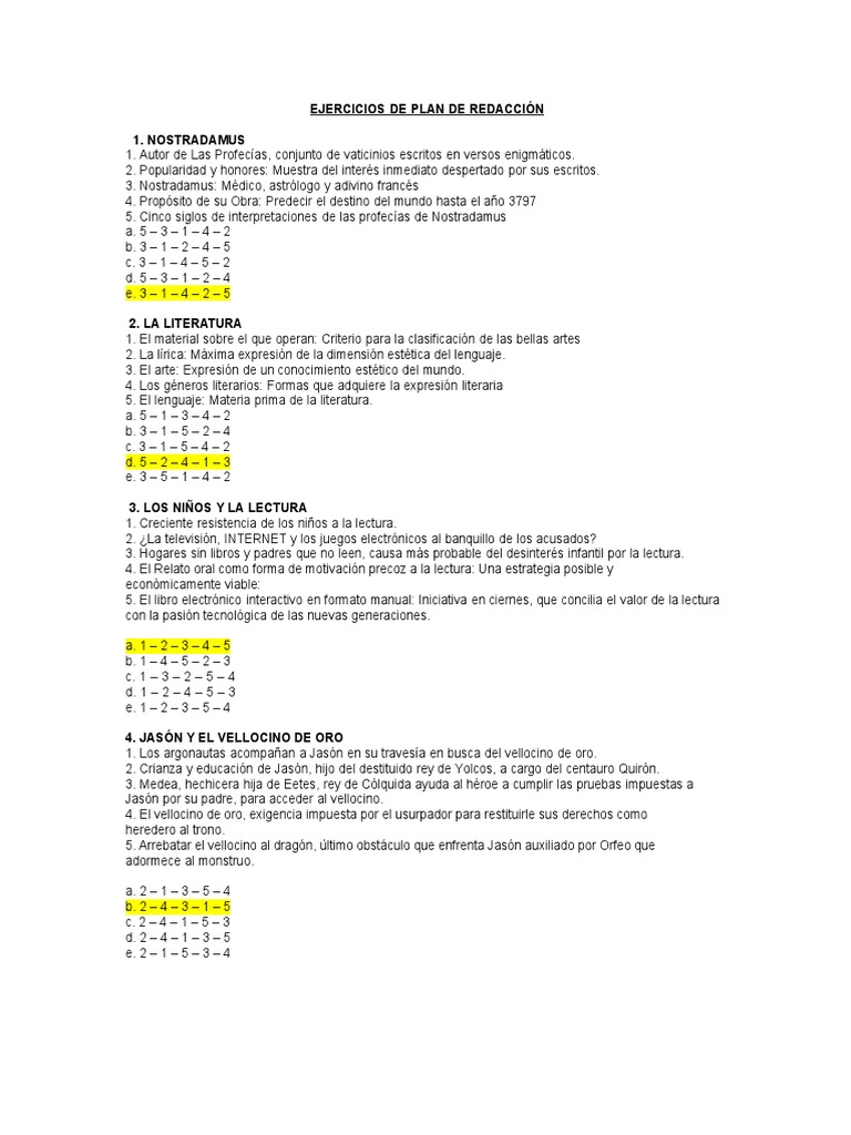 Ejercicios de Plan de Redacción | Jason
