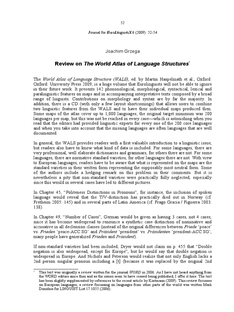 Review On The World Atlas of Language Structures - Joachim Grzega | PDF | Grammatical Number ...