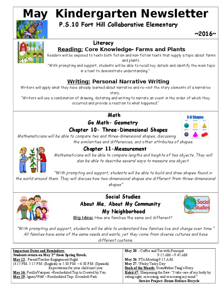 May Kindergarten Newsletter 2016 | PDF | Social Science