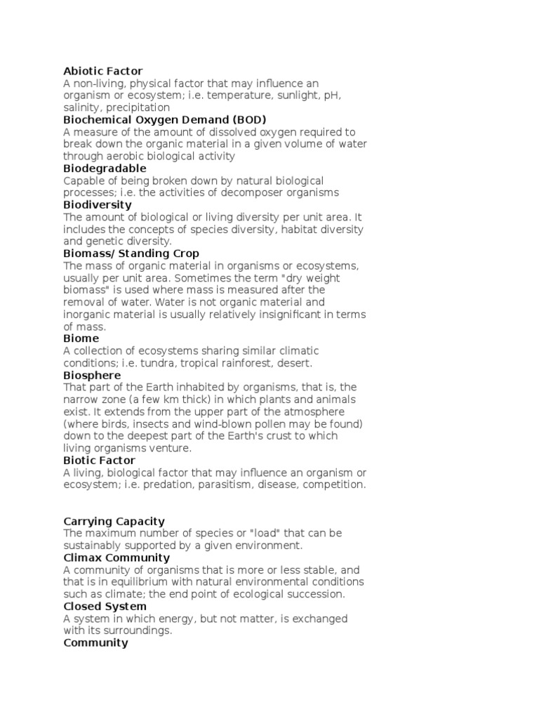 ESS Key Terms and Definitions | PDF | Biodiversity | Ecosystem