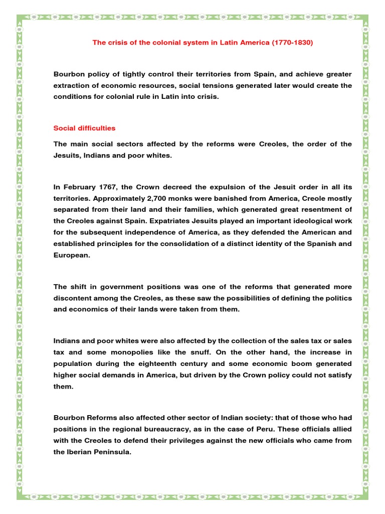 The Crisis of The Colonial System in Latin America (1770-1830) | PDF ...