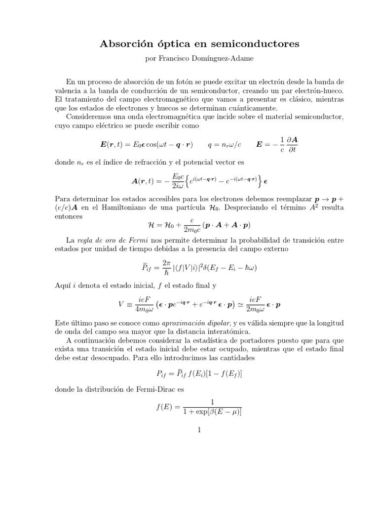 Absorcion Optica en Semiconductores | PDF | Semiconductores | Física ...