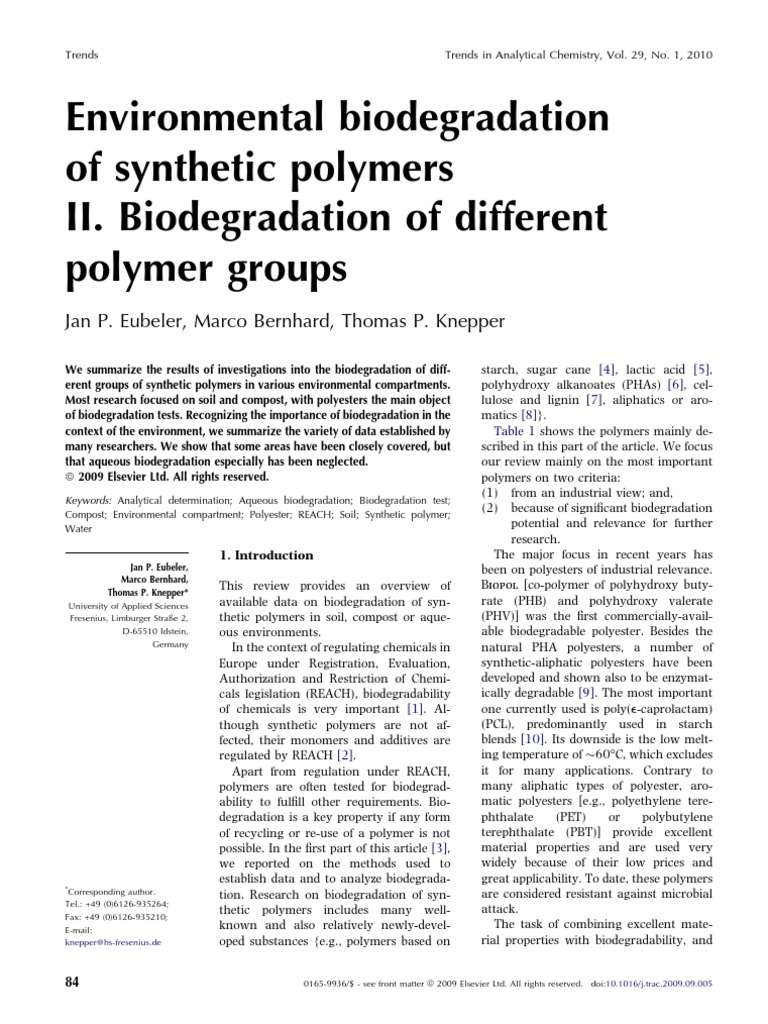 Environmental Biodegradation of Synthetic Polymers II. Biodegradation ...