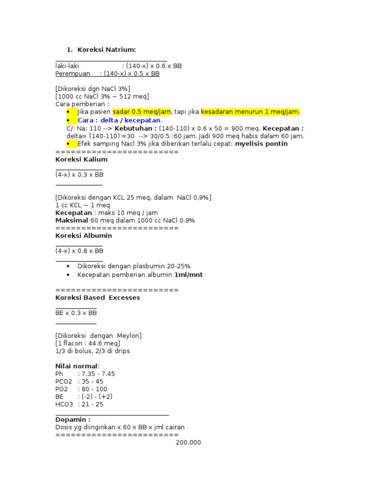 Rumus Koreksi Elektrolit DLL | PDF | Sains & Matematika